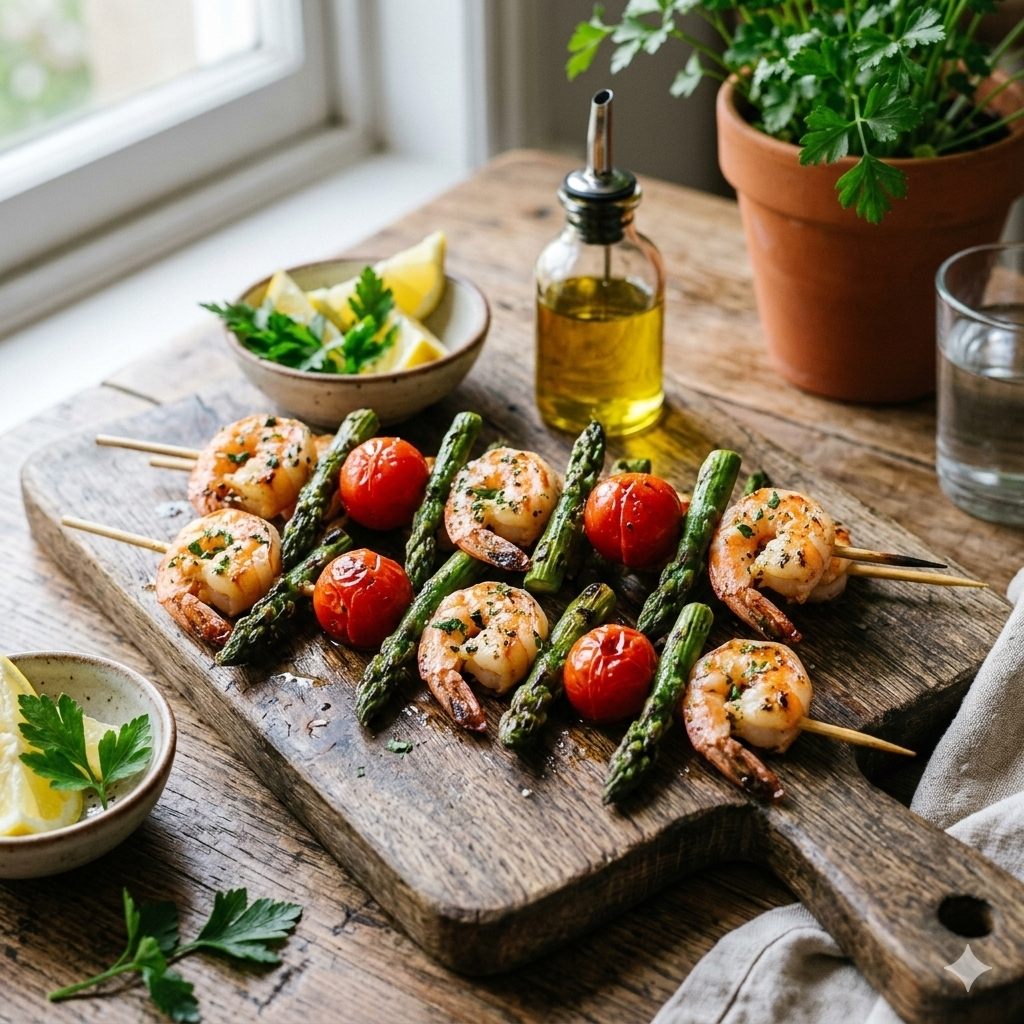 Brochetas de Gambas, Cherry y Trigueros - Yolanda nutricionista en Madrid